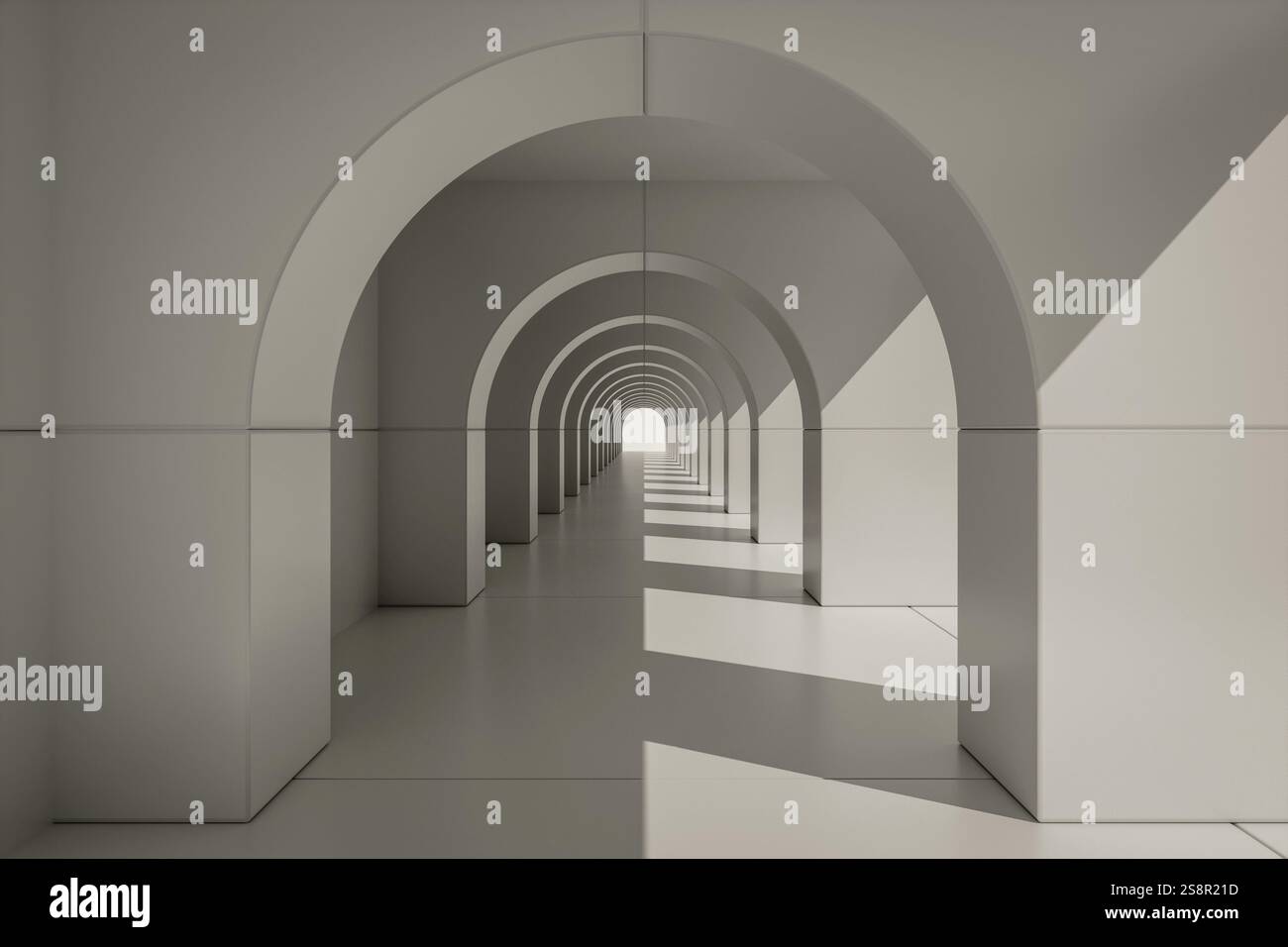 An typical archway centered with light from right 3D illustration Stock ...