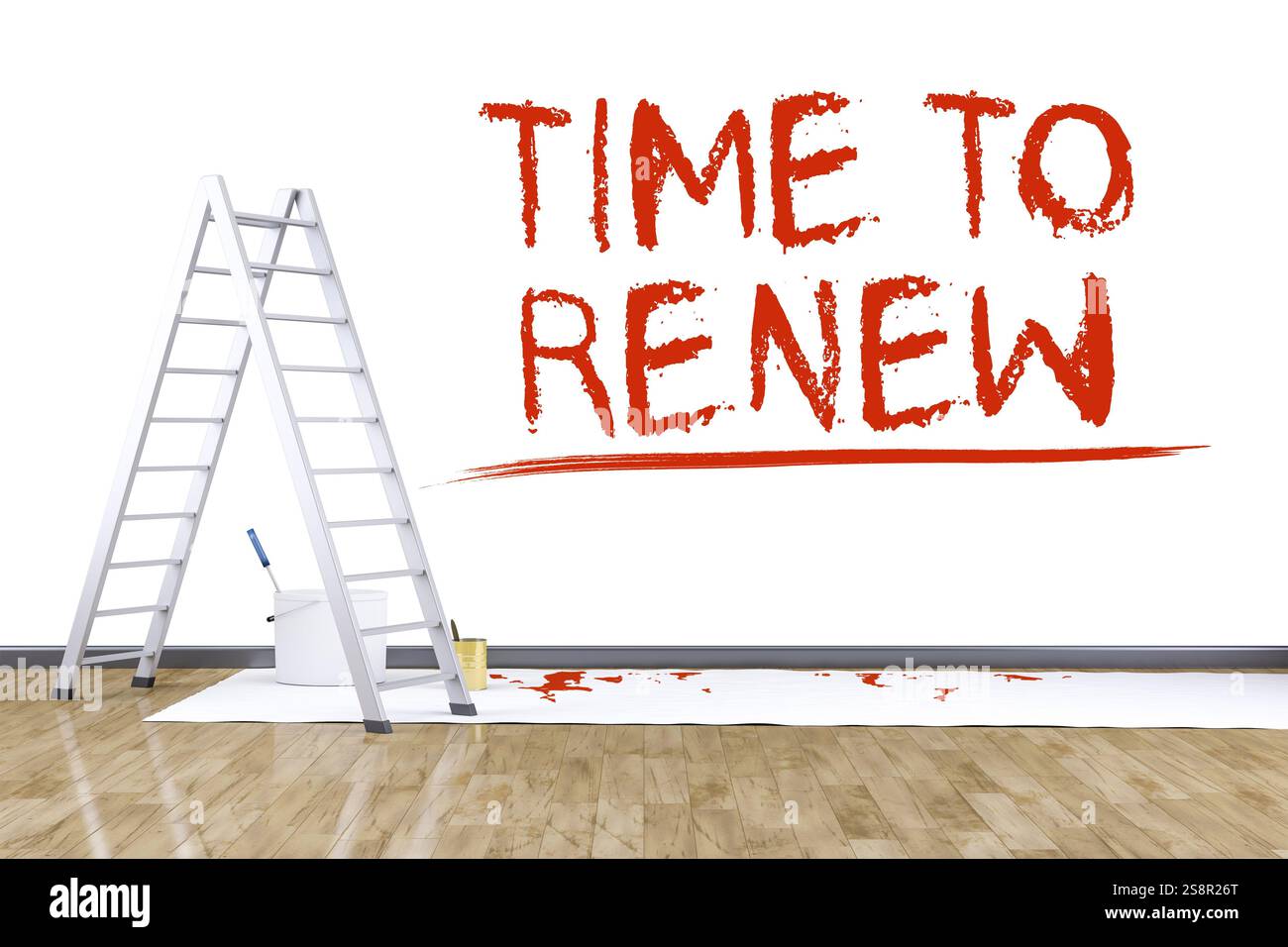 3d render of renew a room with a ladder Stock Photo - Alamy