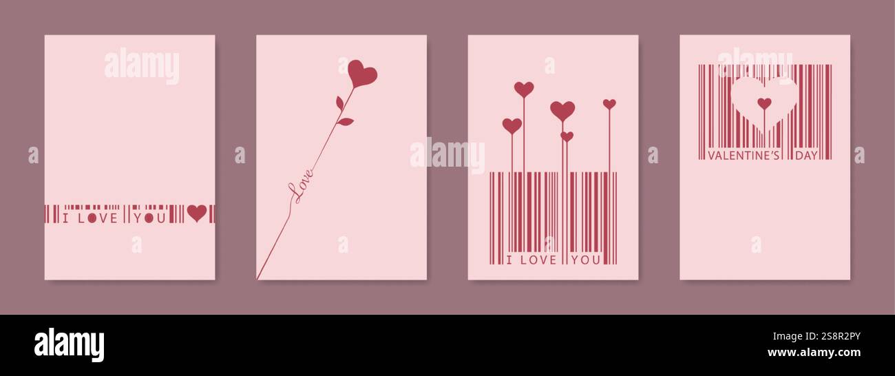 Happy Valentines day set card, creative barcode Design, I Love You text ...