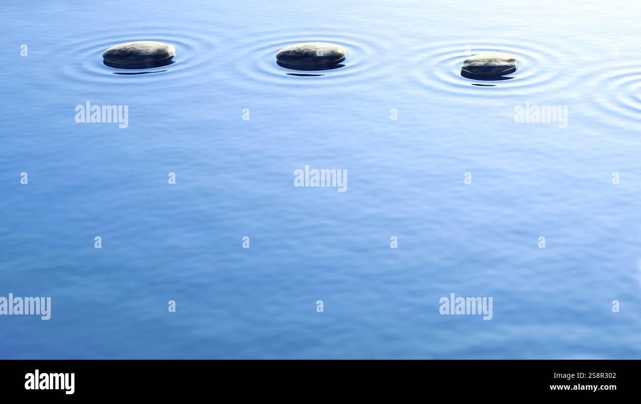 Pebble stones in water with ripples background 3D illustration Stock ...