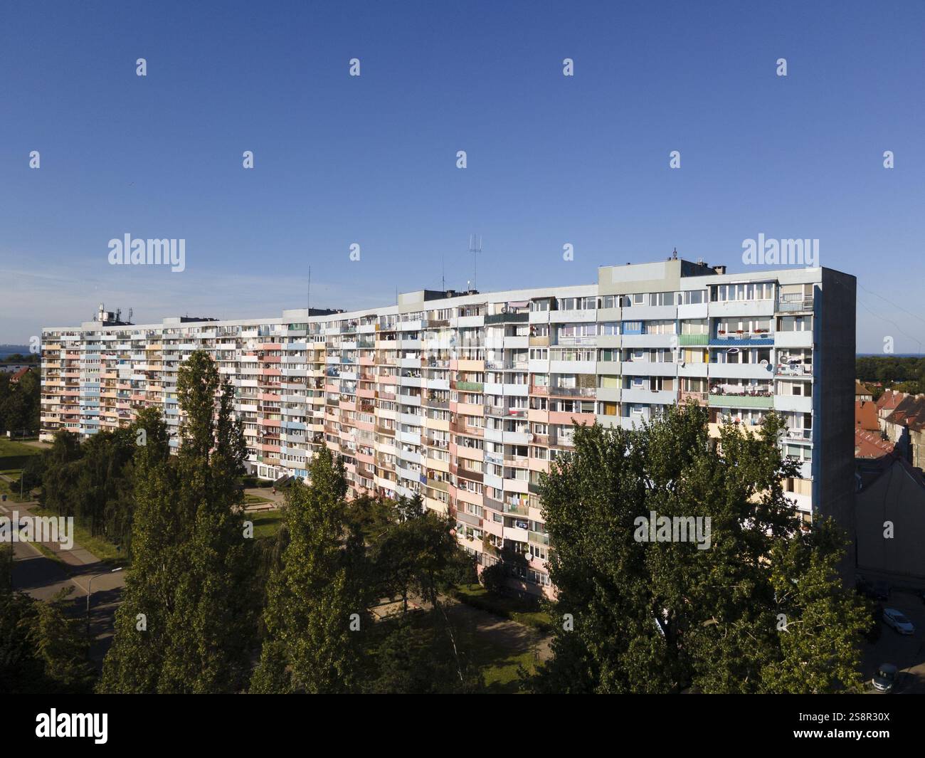 GdaNsk. Postwar block building called falowiec, in the Nowy Port ...