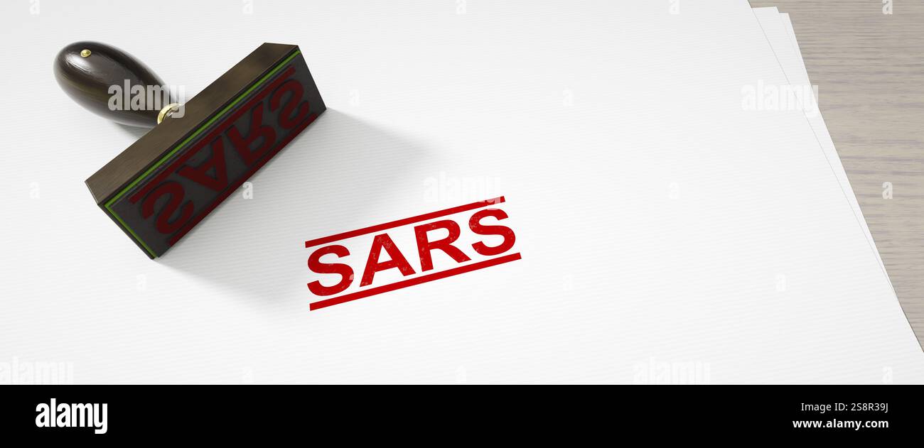 Paper background with a stamp and the word SARS 3D illustration Stock ...