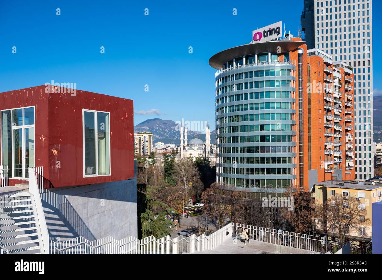 Building of Tring at the panoramic platform of the Pyramid of Tirana ...