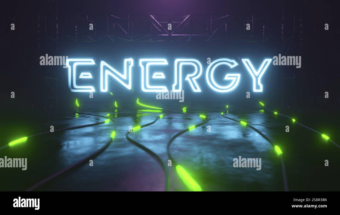 Energy neon sign with glowing cable, 3D illustration Stock Photo - Alamy