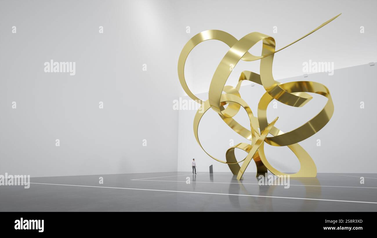 Virtual museum with golden sculpture 3D illustration Stock Photo - Alamy