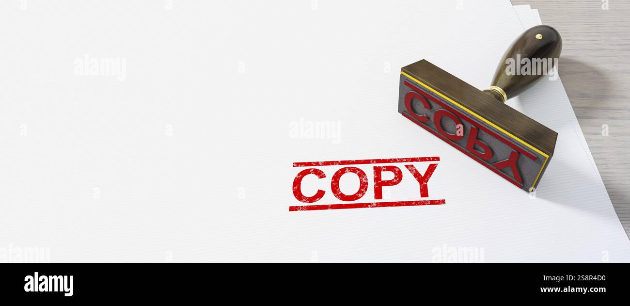 Red copy stamp on white paper background 3D illustration Stock Photo ...
