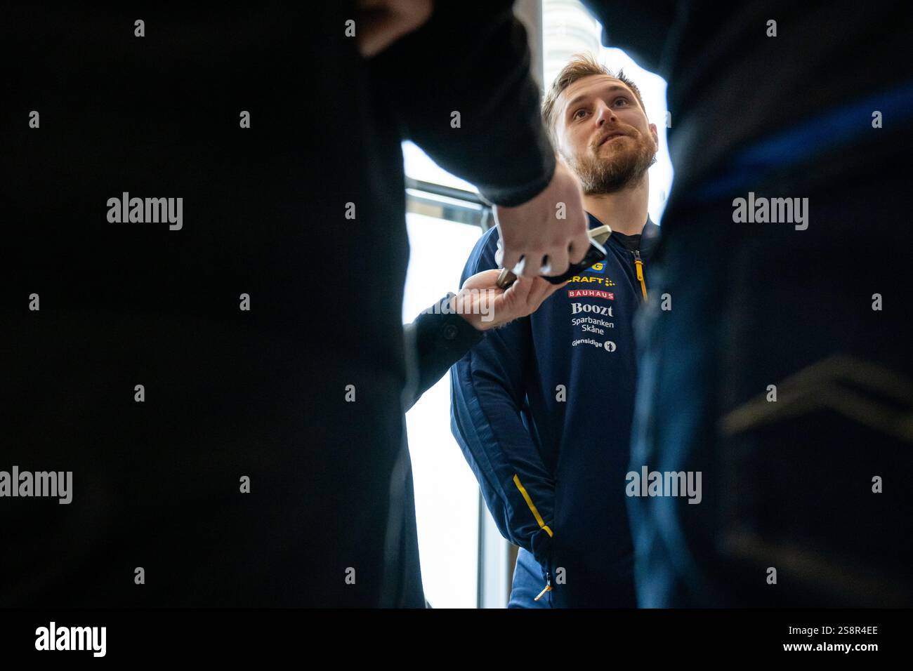 250123 Albin Lagergren of the Swedish national handball team at a press ...