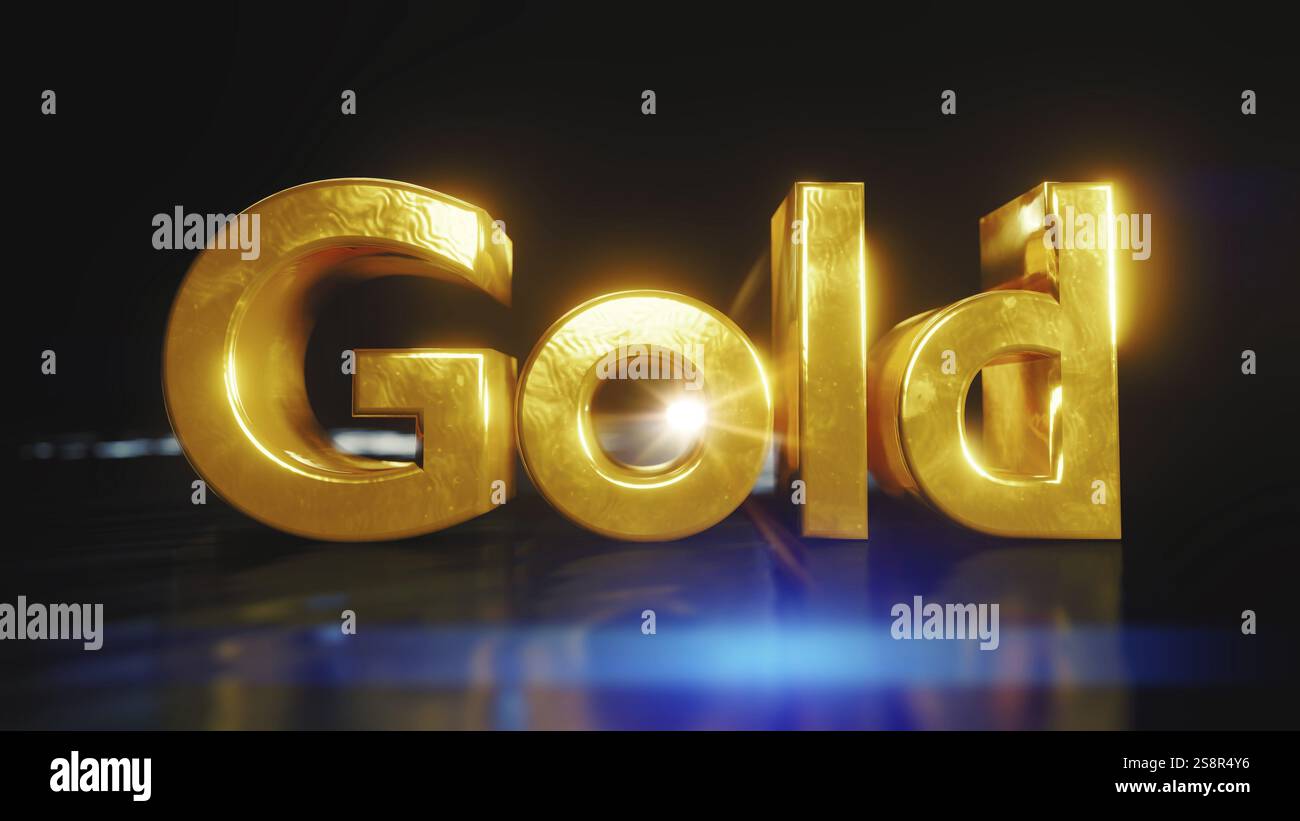The word gold in gold letters 3D illustration Stock Photo - Alamy