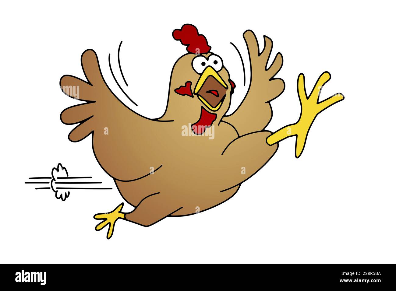 A comic art illustration of a running chicken isolated on white ...
