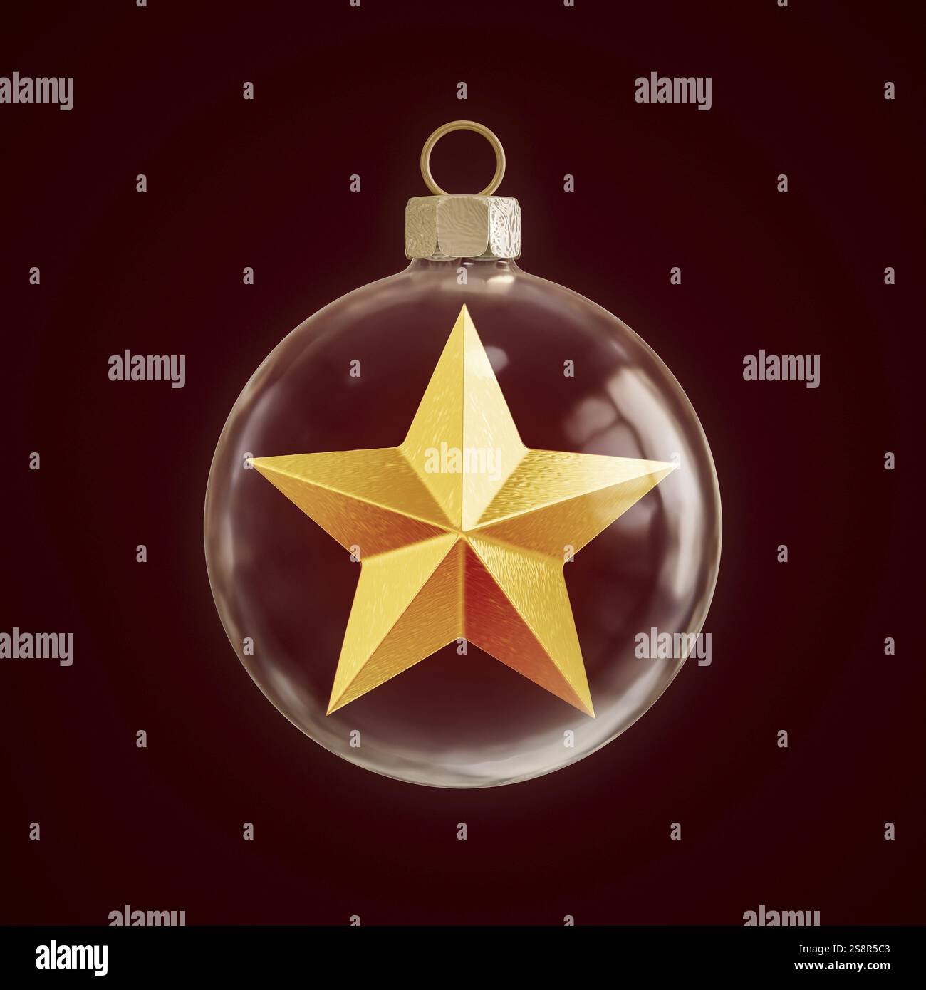 Christmas glass ball with golden star. 3D illustration Stock Photo - Alamy