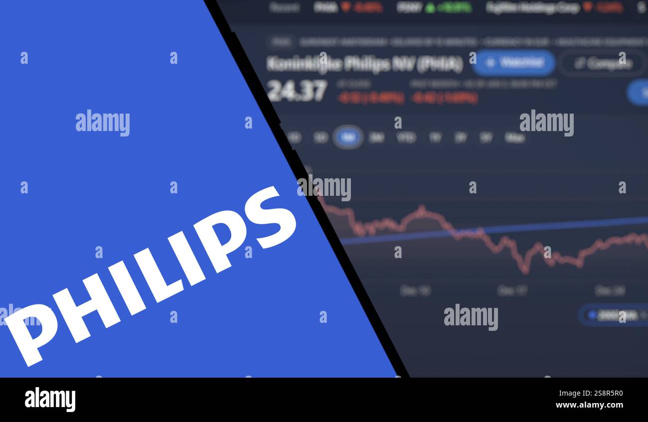 Philips logo is displayed on smartphone. Philips is a Dutch ...