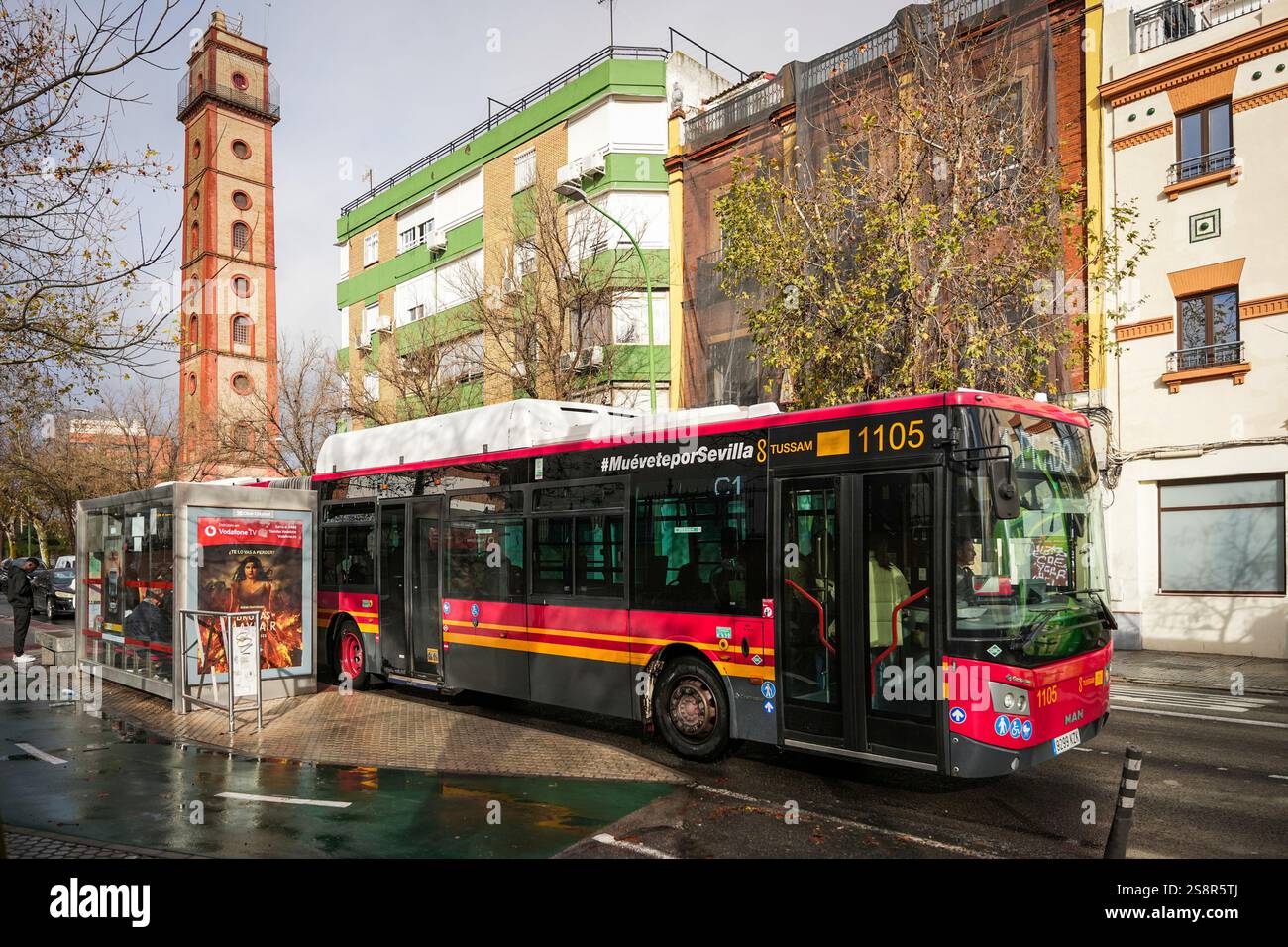Tussam bus circulating in the city center. On January 23, 2025, in ...