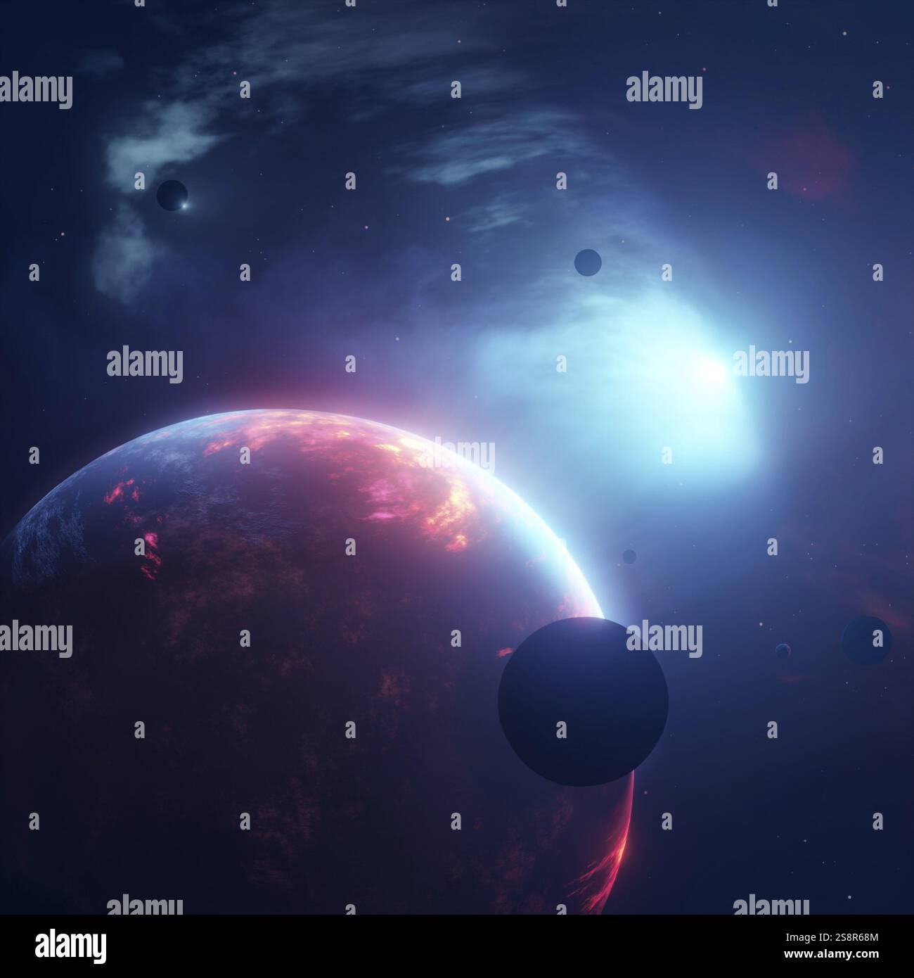 A beautiful space nebula planet background. 3D illustration Stock Photo ...