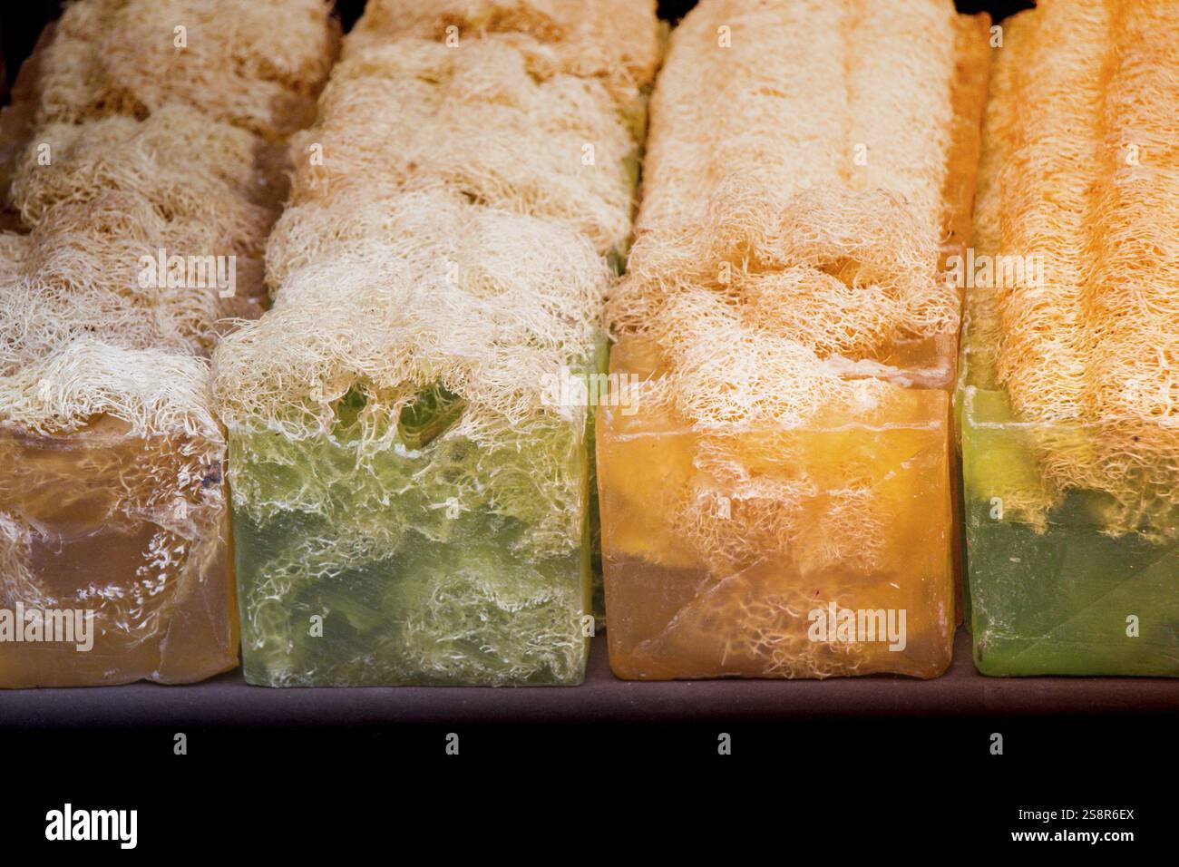 Multi-colored Eco-friendly exfoliating bars of soap for hair and body ...