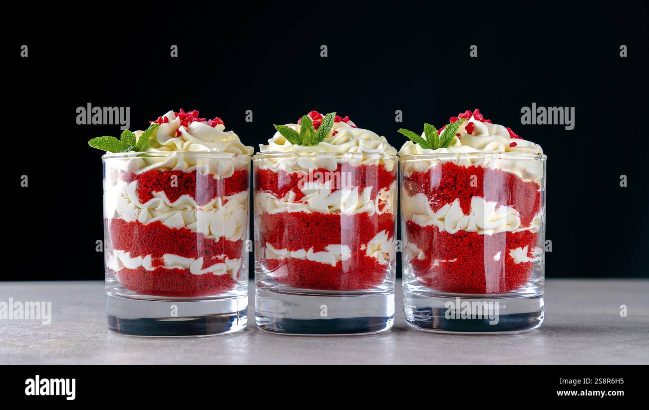 Delicious Red Velvet Dessert with Cream and Mint Stock Photo - Alamy