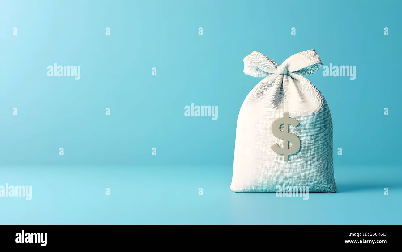 Stylized Money Bag on Pastel Blue Background,3D of Financial Savings ...