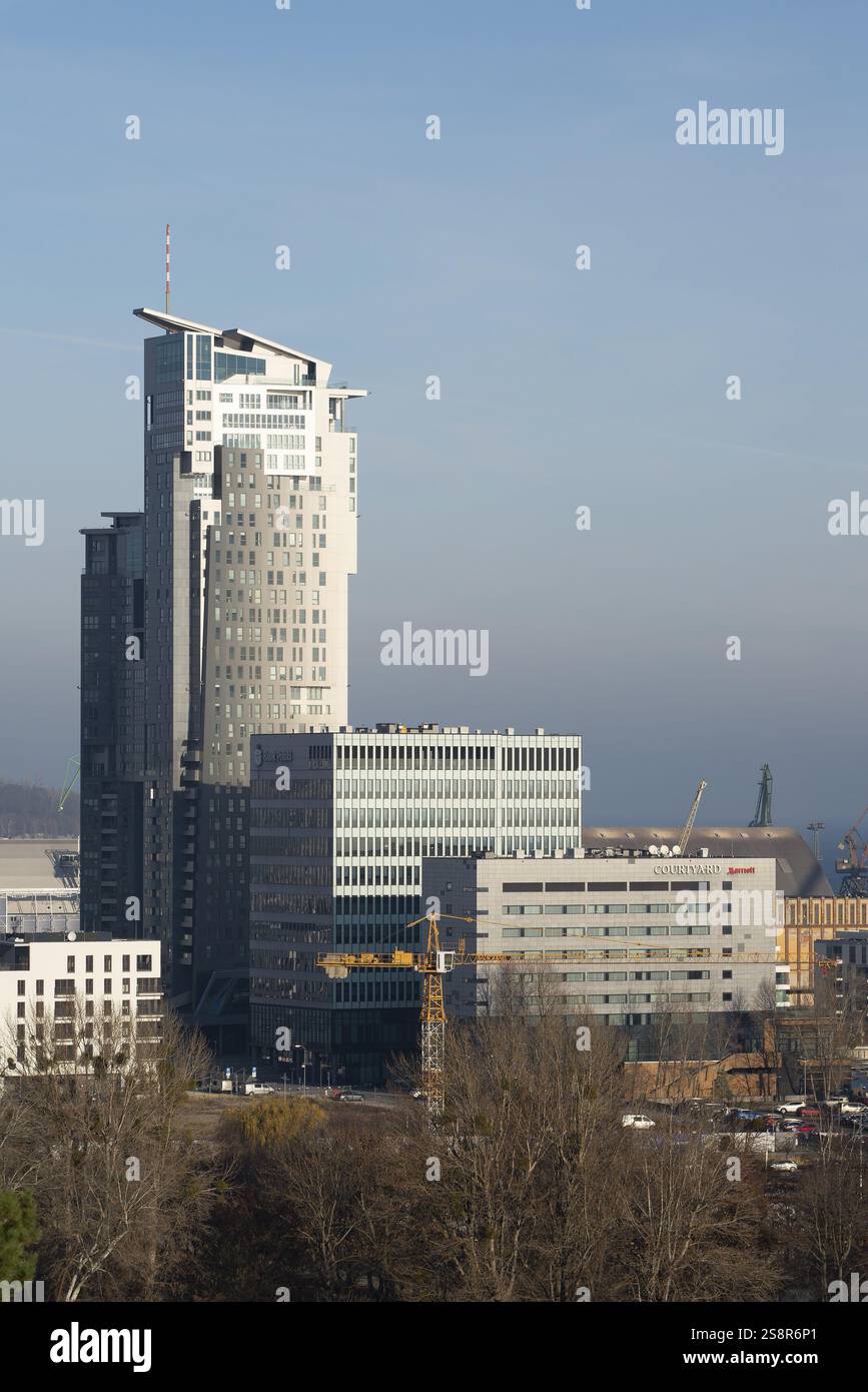 Gdynia and local skyscraper the Sea Towers next to the Waterfront ...