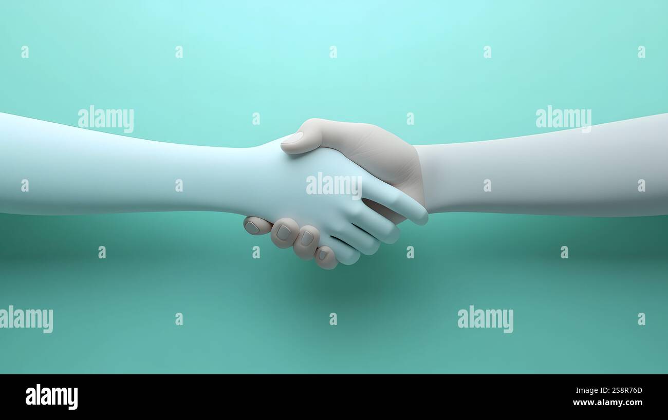 Collaborative Business Handshake Icon on Pastel Green Background in 3D ...