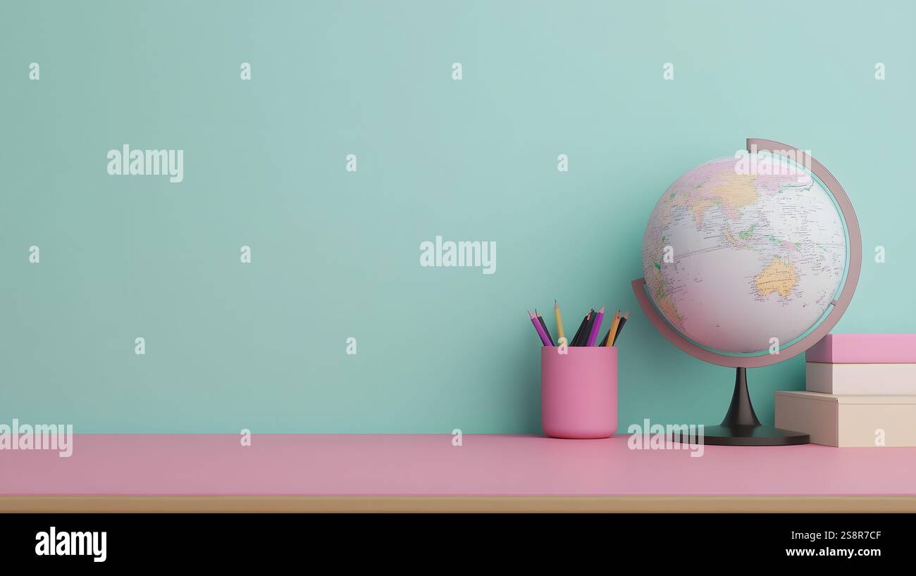 Pastel Lavender Desk with Globe on Stand,Educational Style Decor for ...