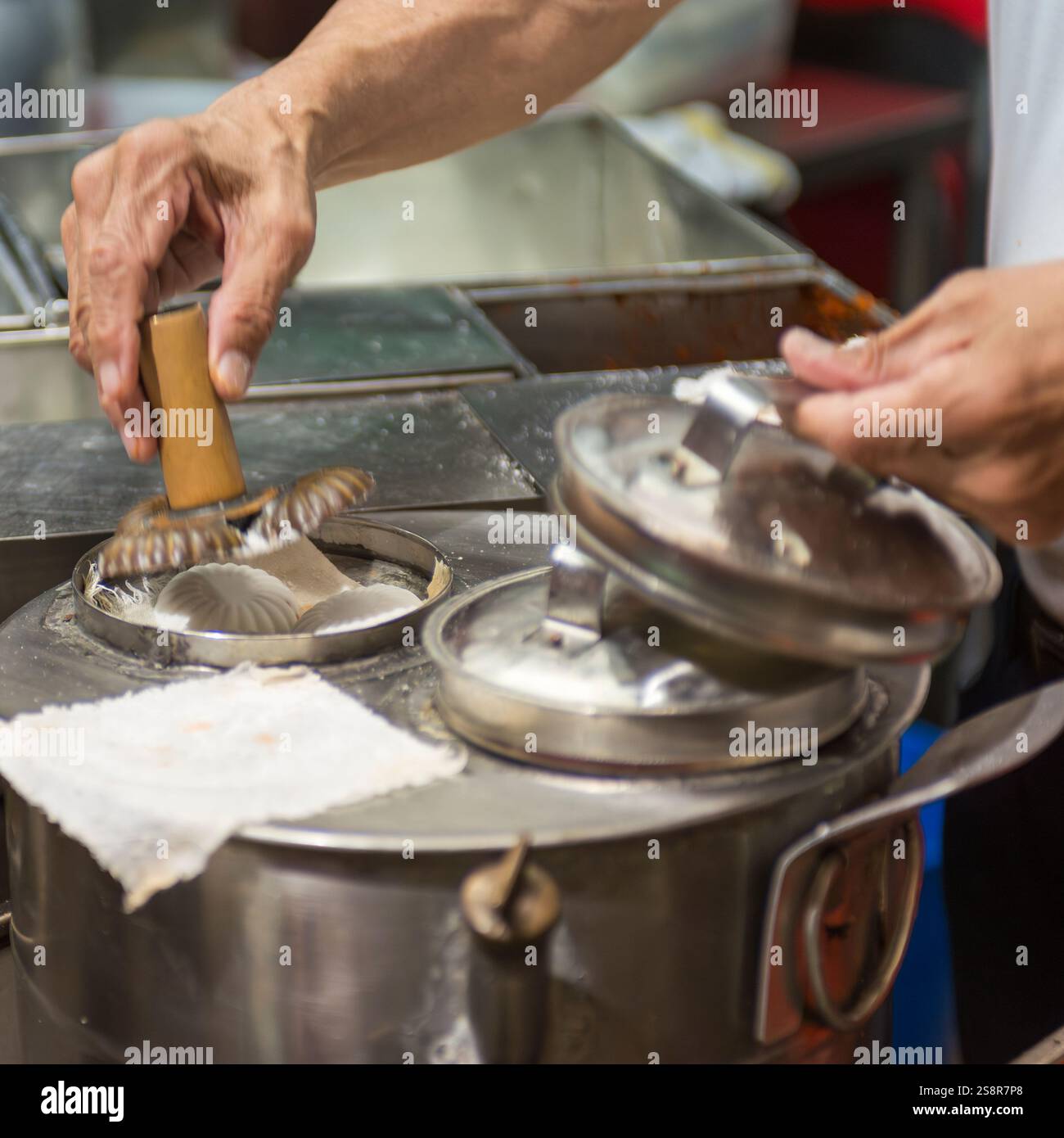 Putu Piring seller at Hawker stall in Singapore, Southeast Asia Stock ...