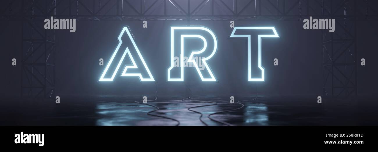 A glowing neon tube sign art. 3D illustration Stock Photo - Alamy