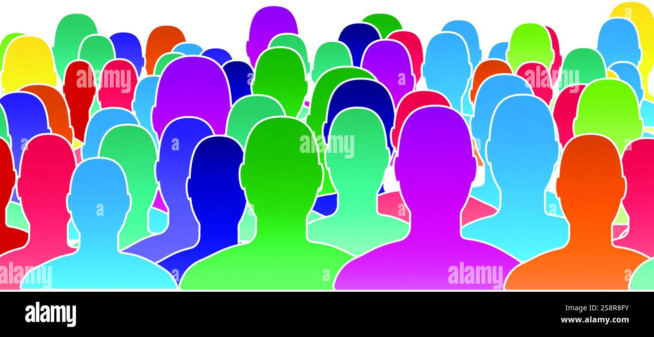 Crowd or group of diverse people standing together poster design with a ...