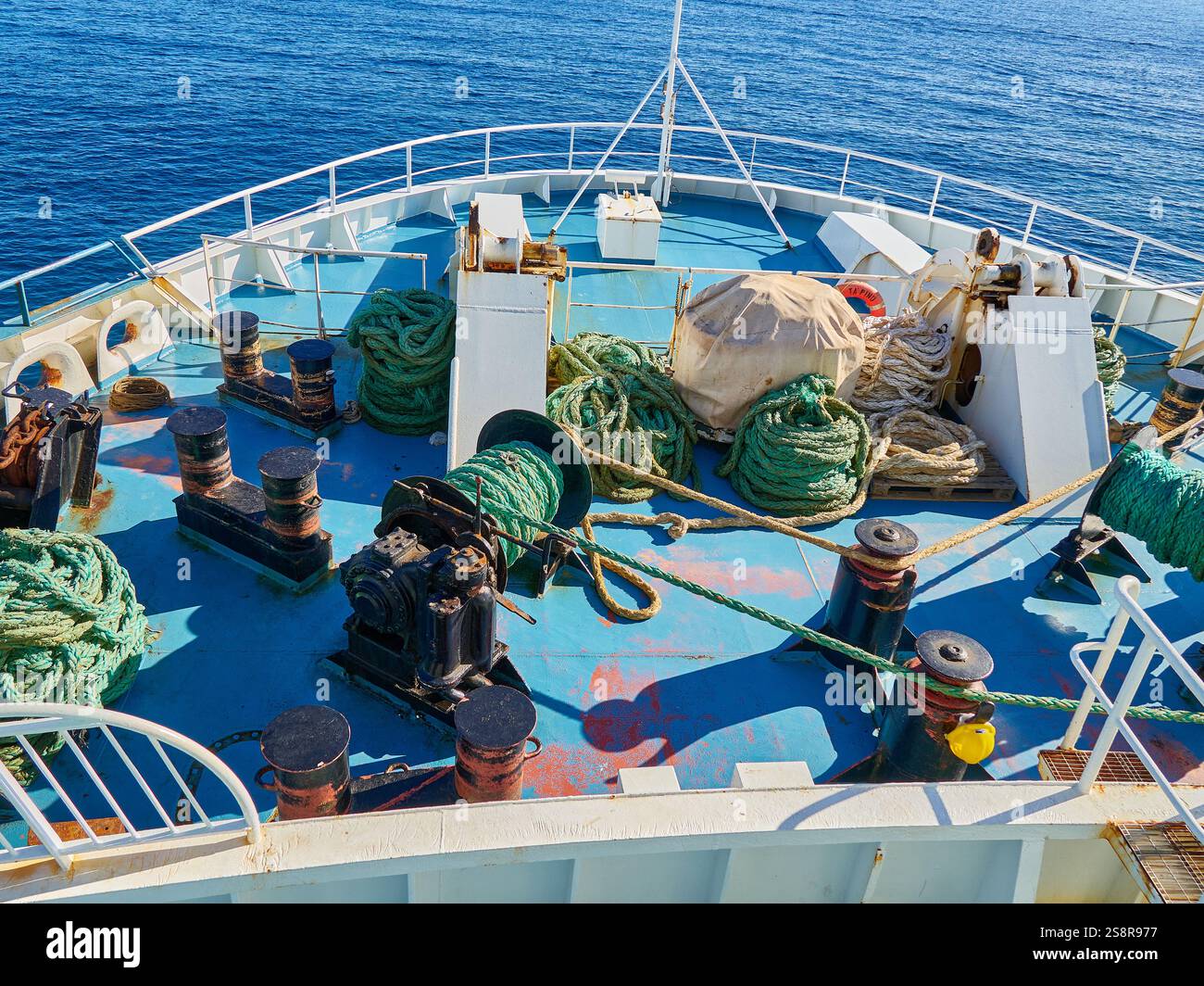 Fishing nets and ropes on the deck of a cruise ship Stock Photo - Alamy