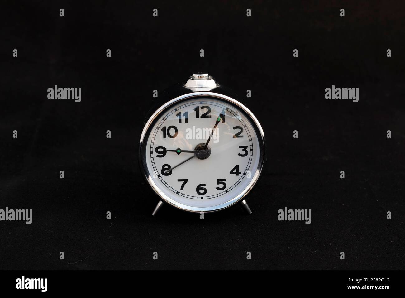 Classic Vintage Alarm Clock on Black Background Stock Photo - Alamy