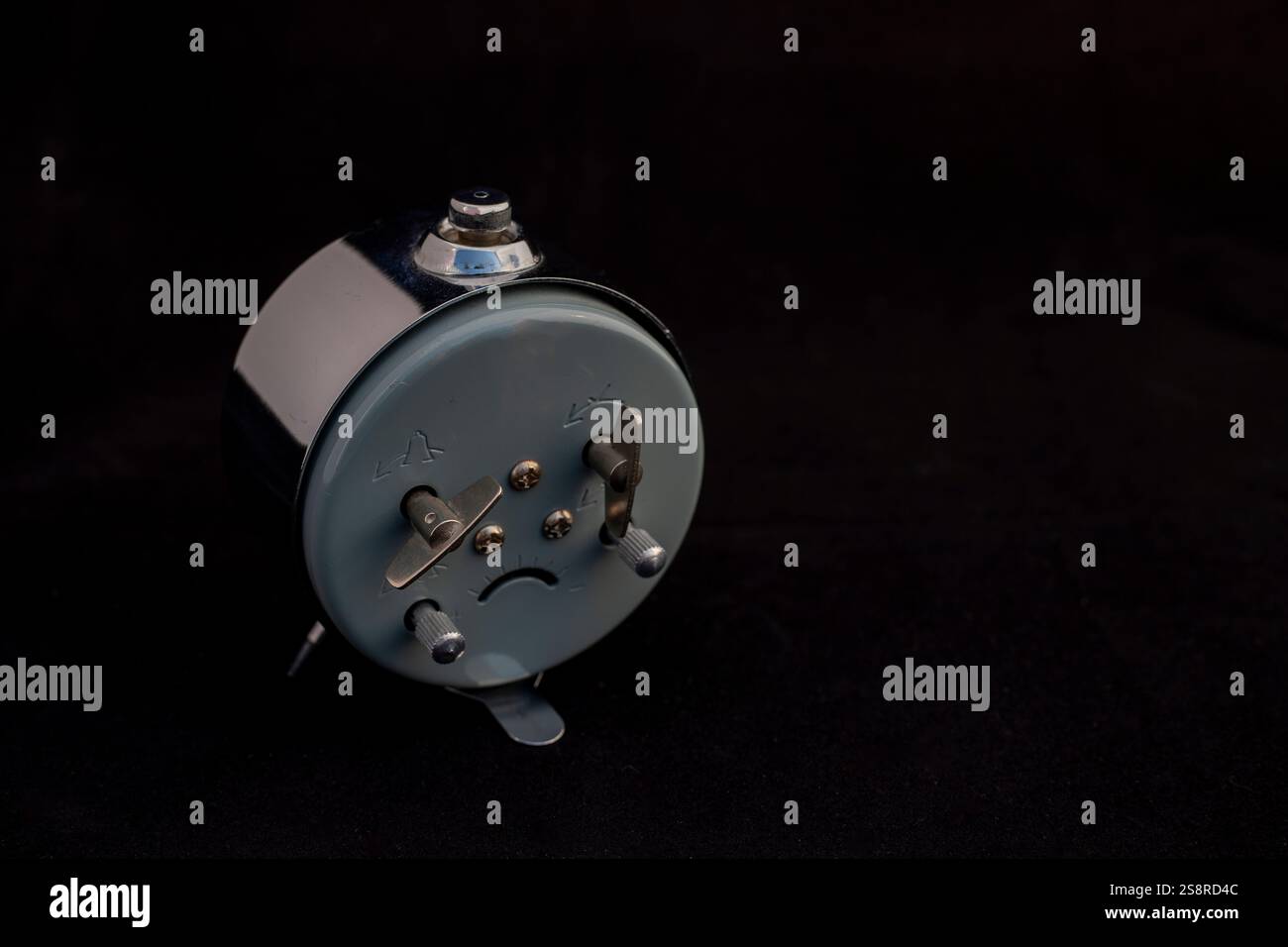 Back View of Vintage Alarm Clock with Wind-Up Mechanisms Stock Photo ...