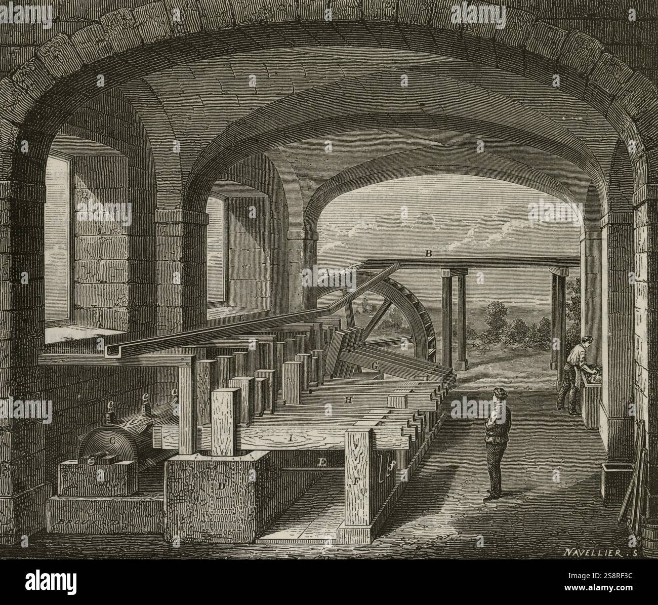 Pounding rags to be made into paper. Engraving c1870 Stock Photo - Alamy