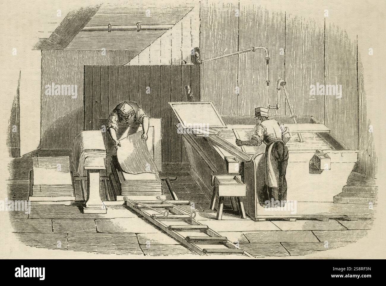Making paper by hand. Engraving c1851 Stock Photo - Alamy
