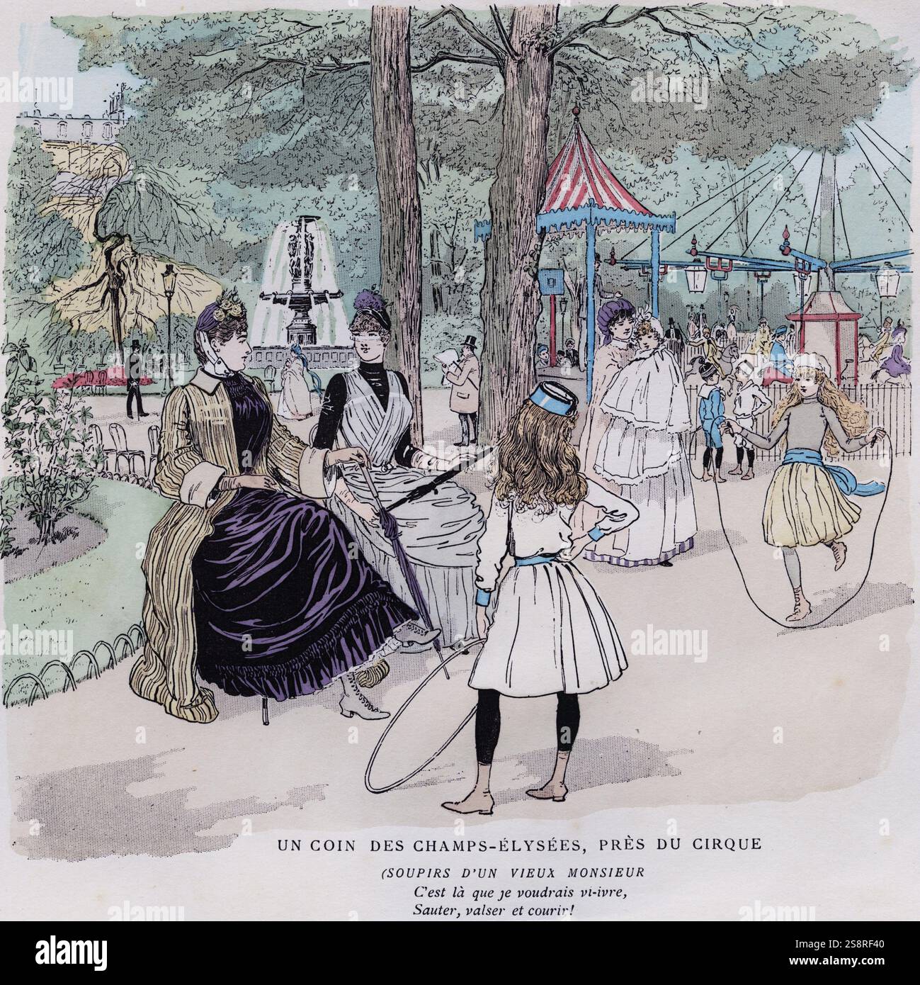 A corner of the Champs Elysees, Paris. Cartoon from 'Paris Brillant ...