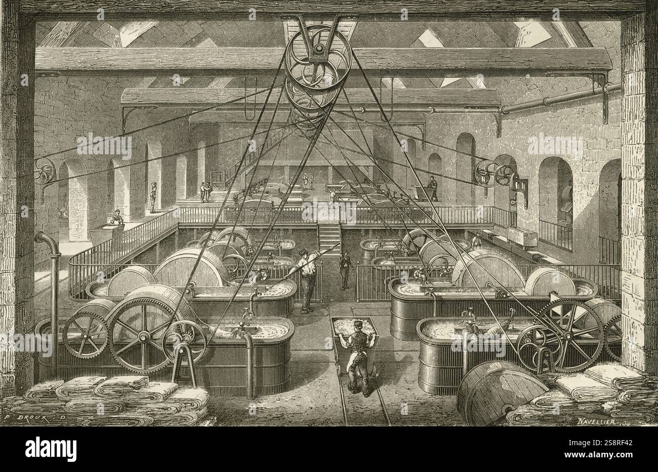 Paper making: bleaching rag pulp. Engraving c1870 Stock Photo - Alamy