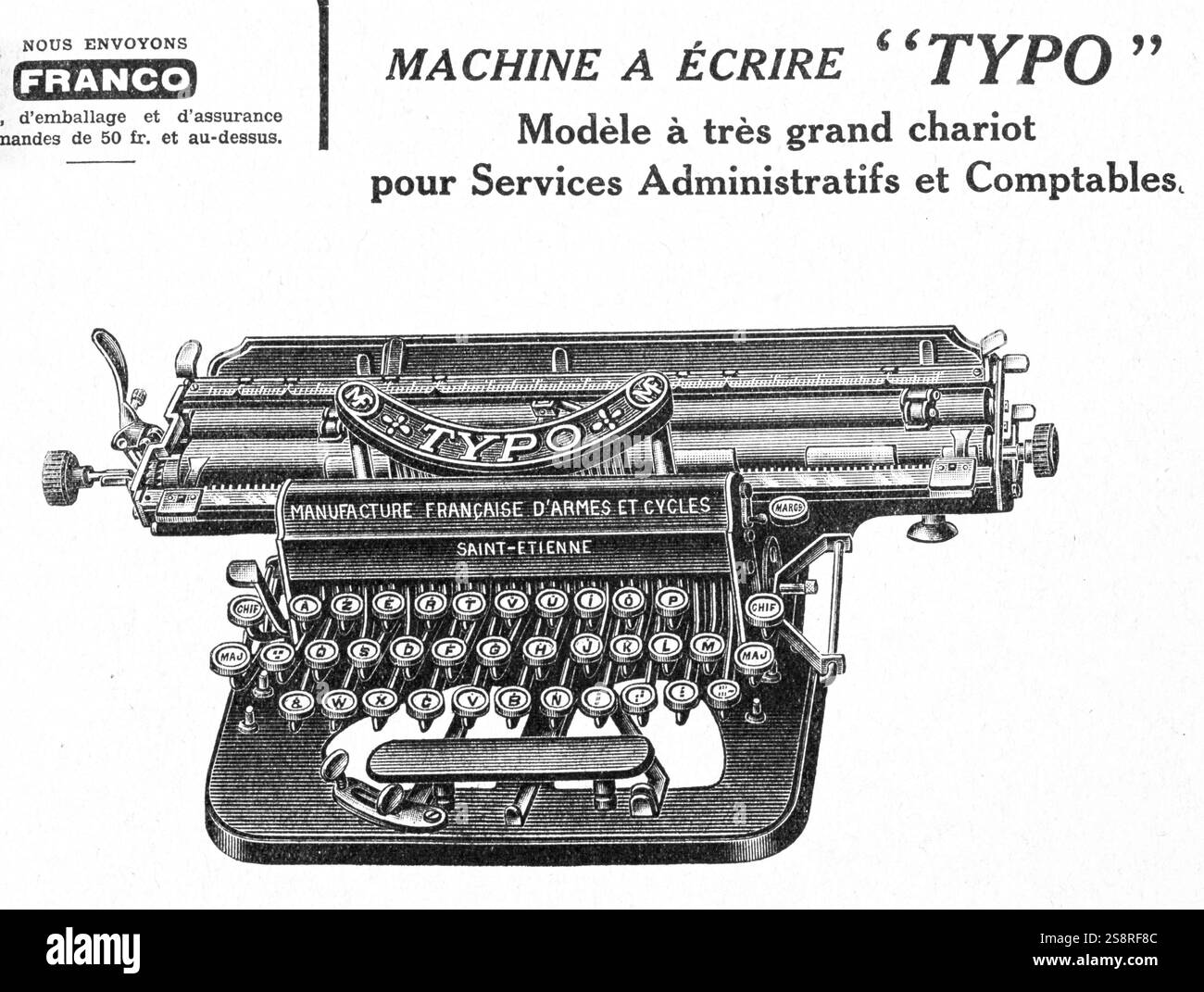 French 'Typo Typewriter machine advertised circa 1890 Stock Photo - Alamy