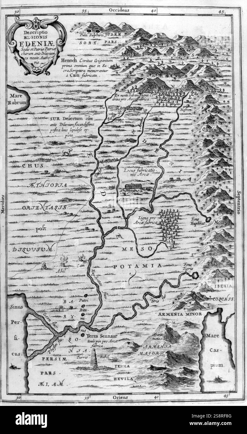 Illustration showing a map of the garden of Eden, from Arca Noe ...