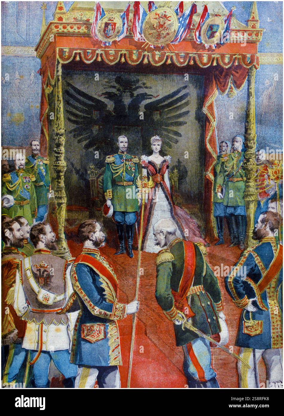 Illustration showing the court attending the Emperor Nicholas II and ...