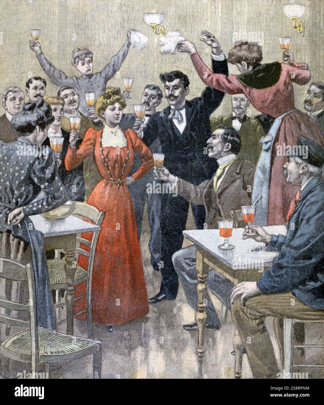 Illustration showing a celebration in a French bar, Paris 1900 Stock ...