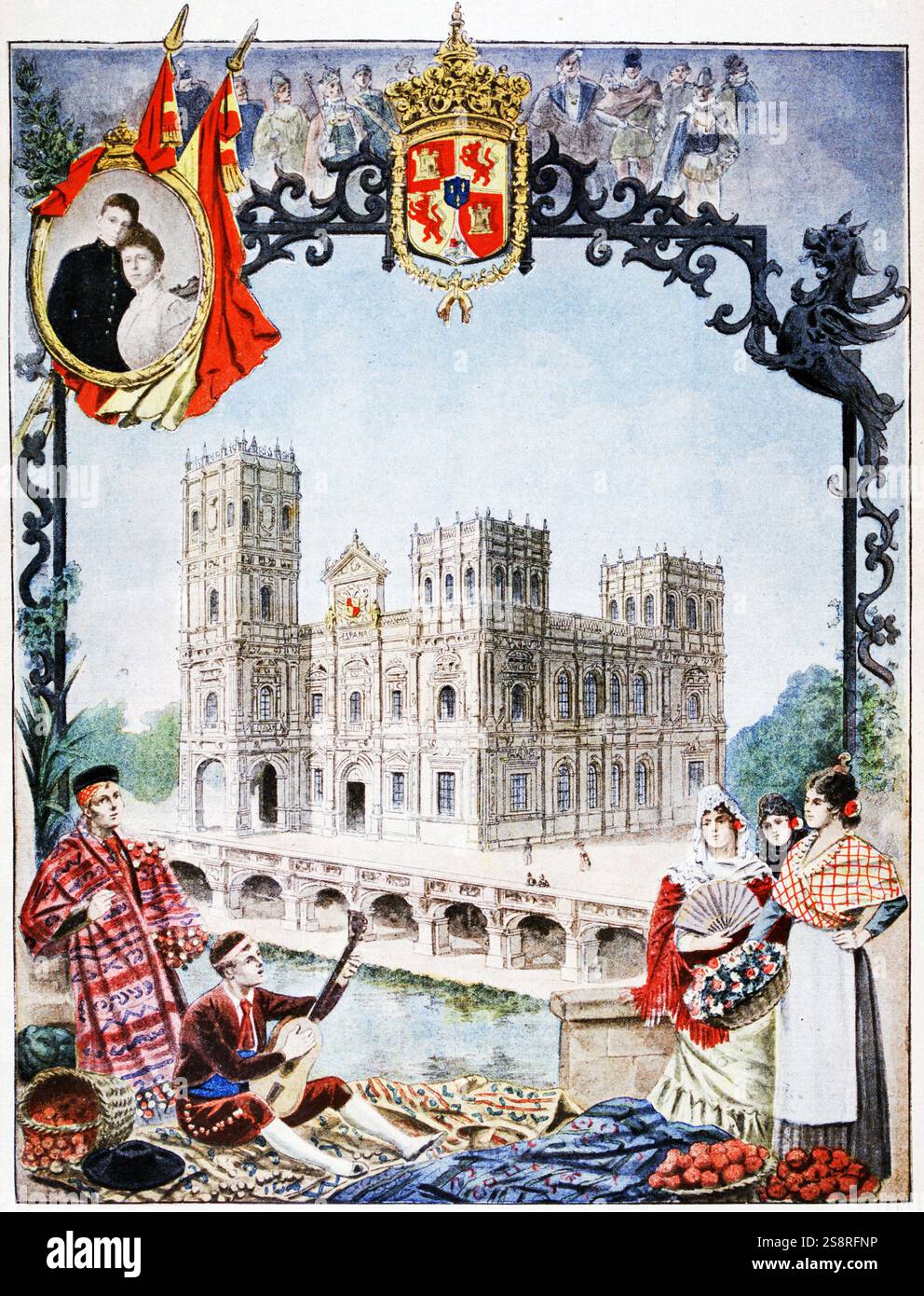 Illustration showing the Spanish Pavilion with a portrait of Prince ...