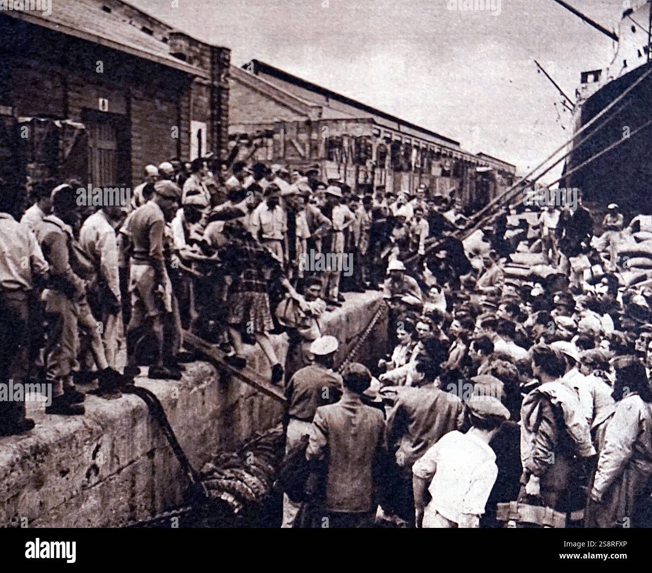 Photograph of Jewish immigrants entering Palestine the morning that the ...