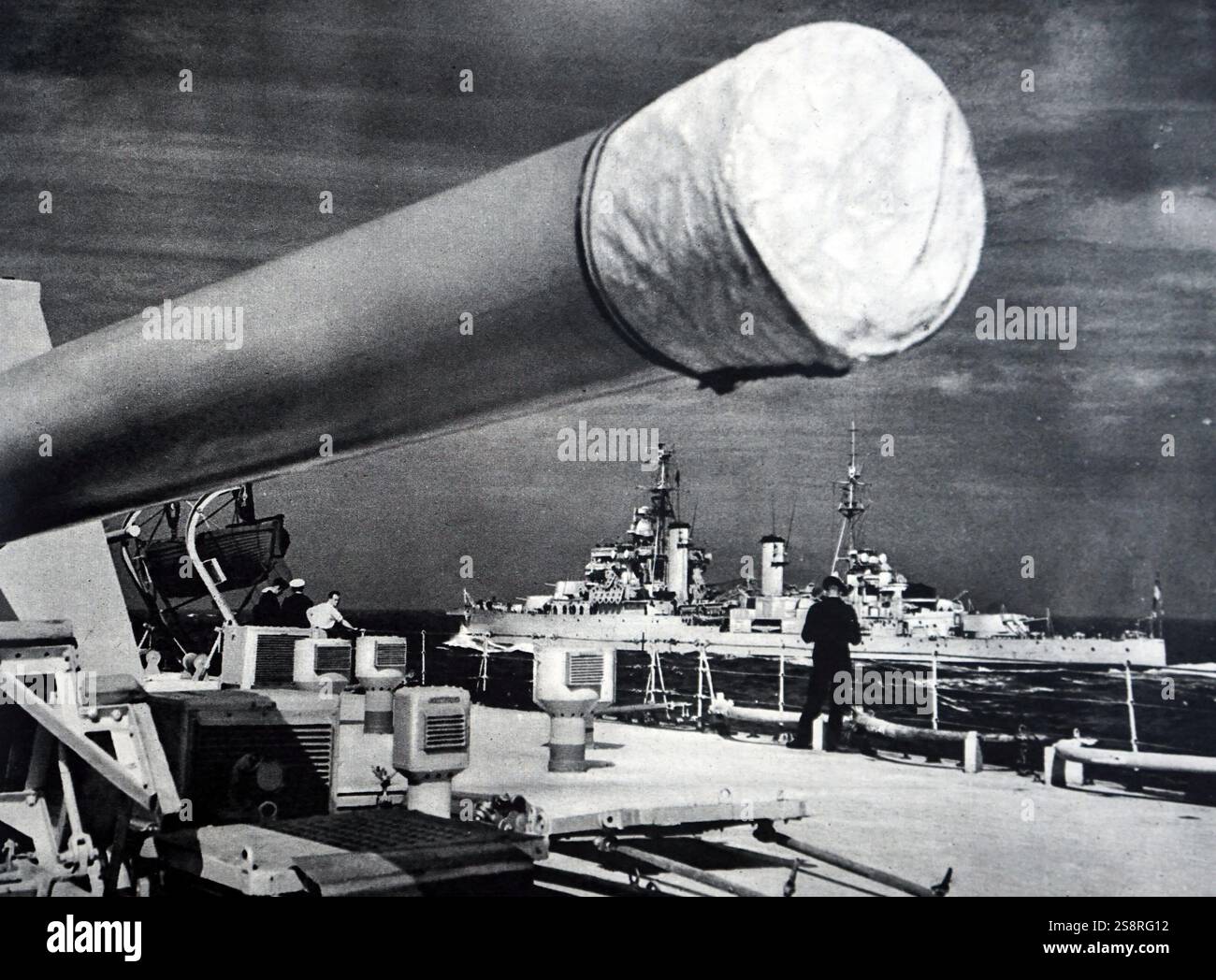 Photograph taken aboard the HMS Superb, a Bellerophon-class battleship ...