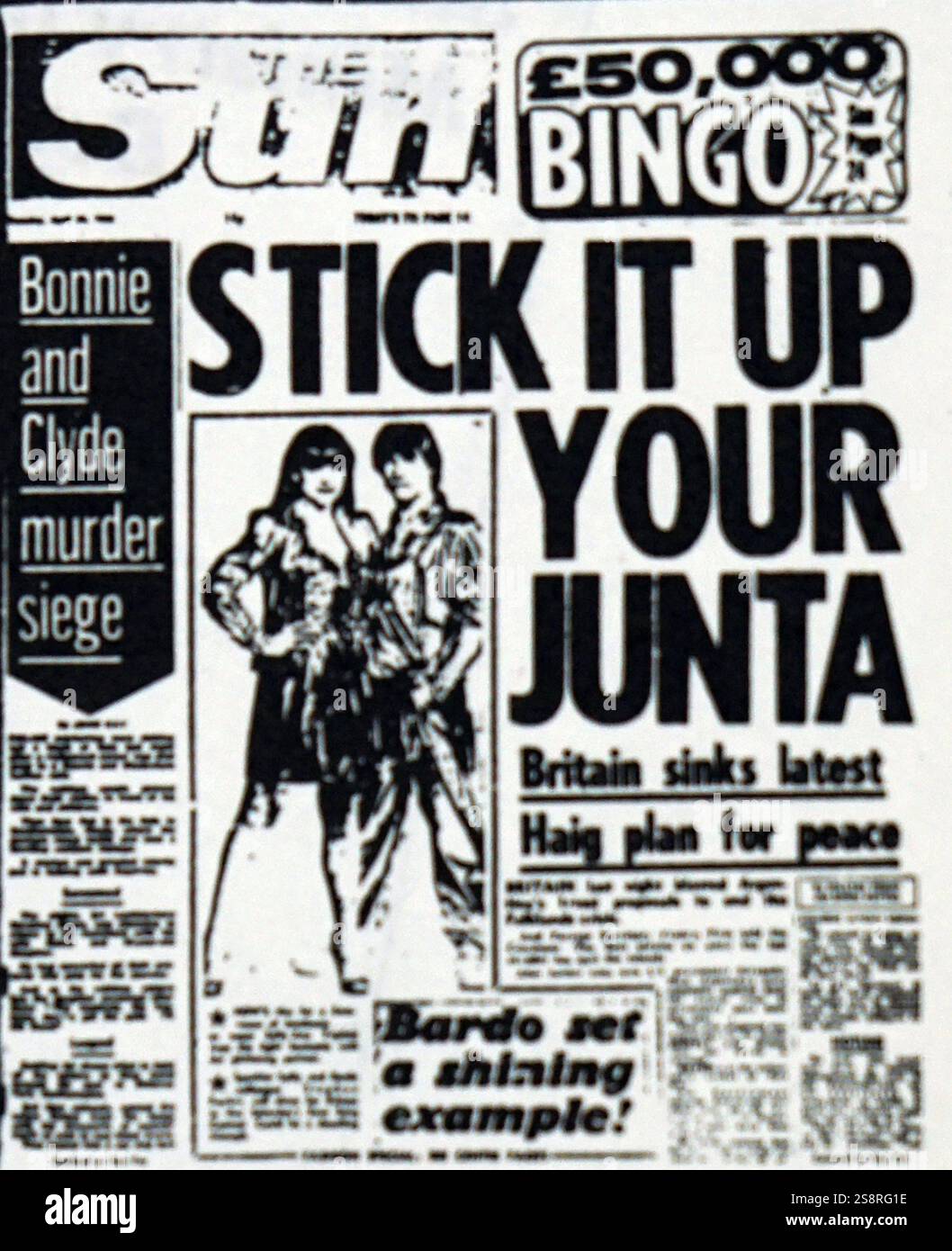 Front page of the Sun reporting on the sinking of the ARA General ...