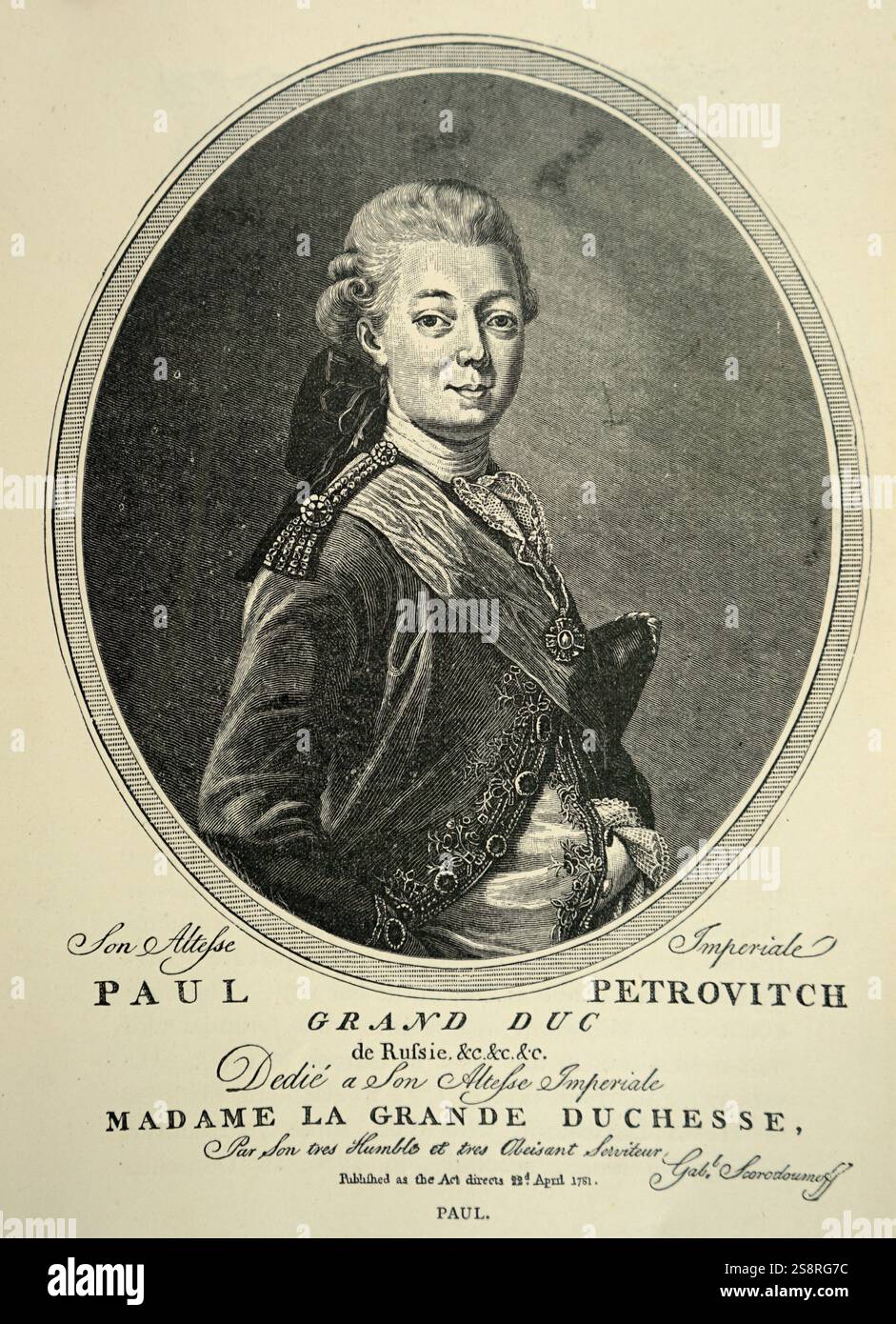 Engraved portrait of Paul I of Russia (1754-1801) Emperor of Russia ...
