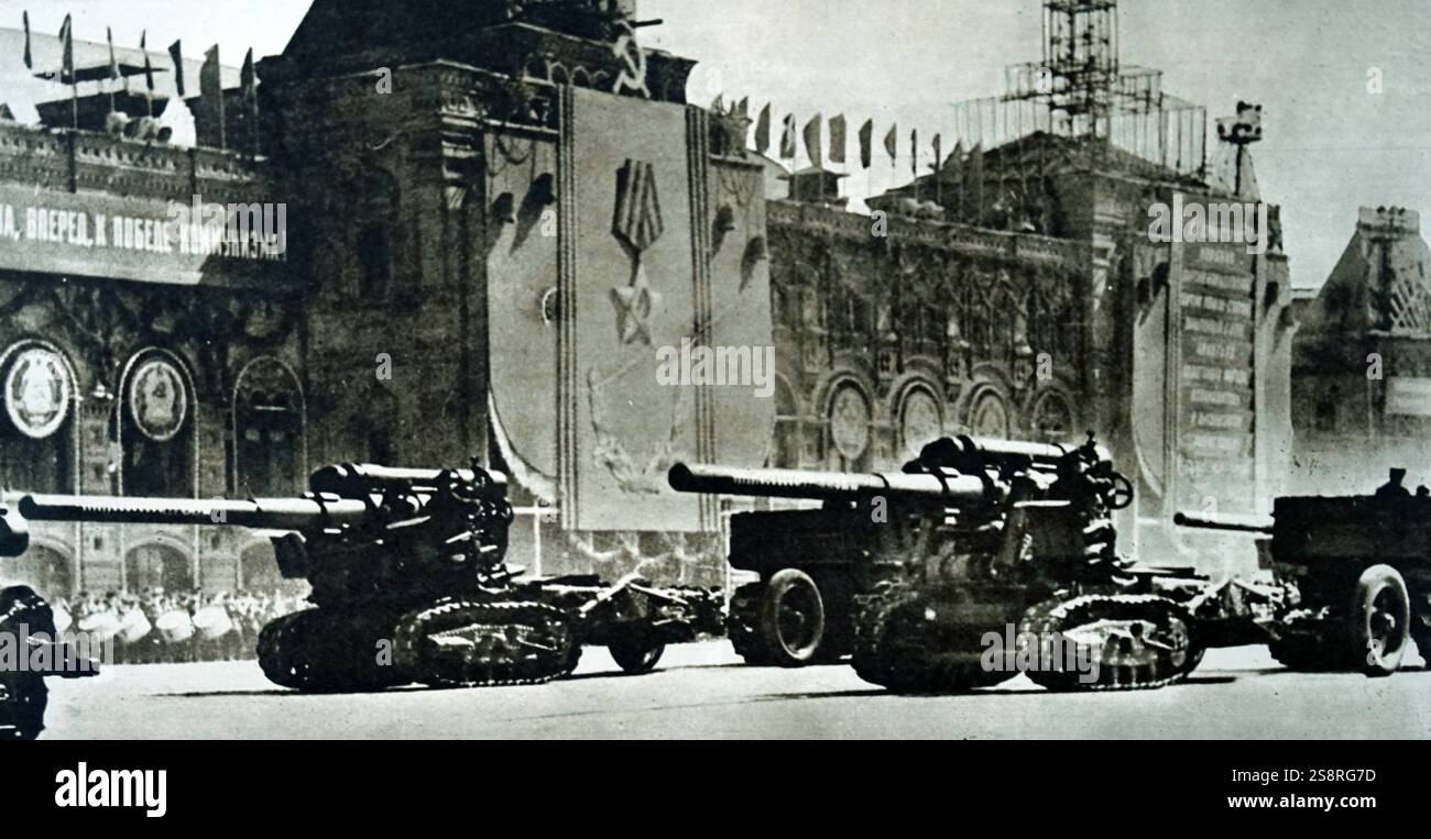 Photograph taken during Moscow's May Day Parade showing heavy tanks ...