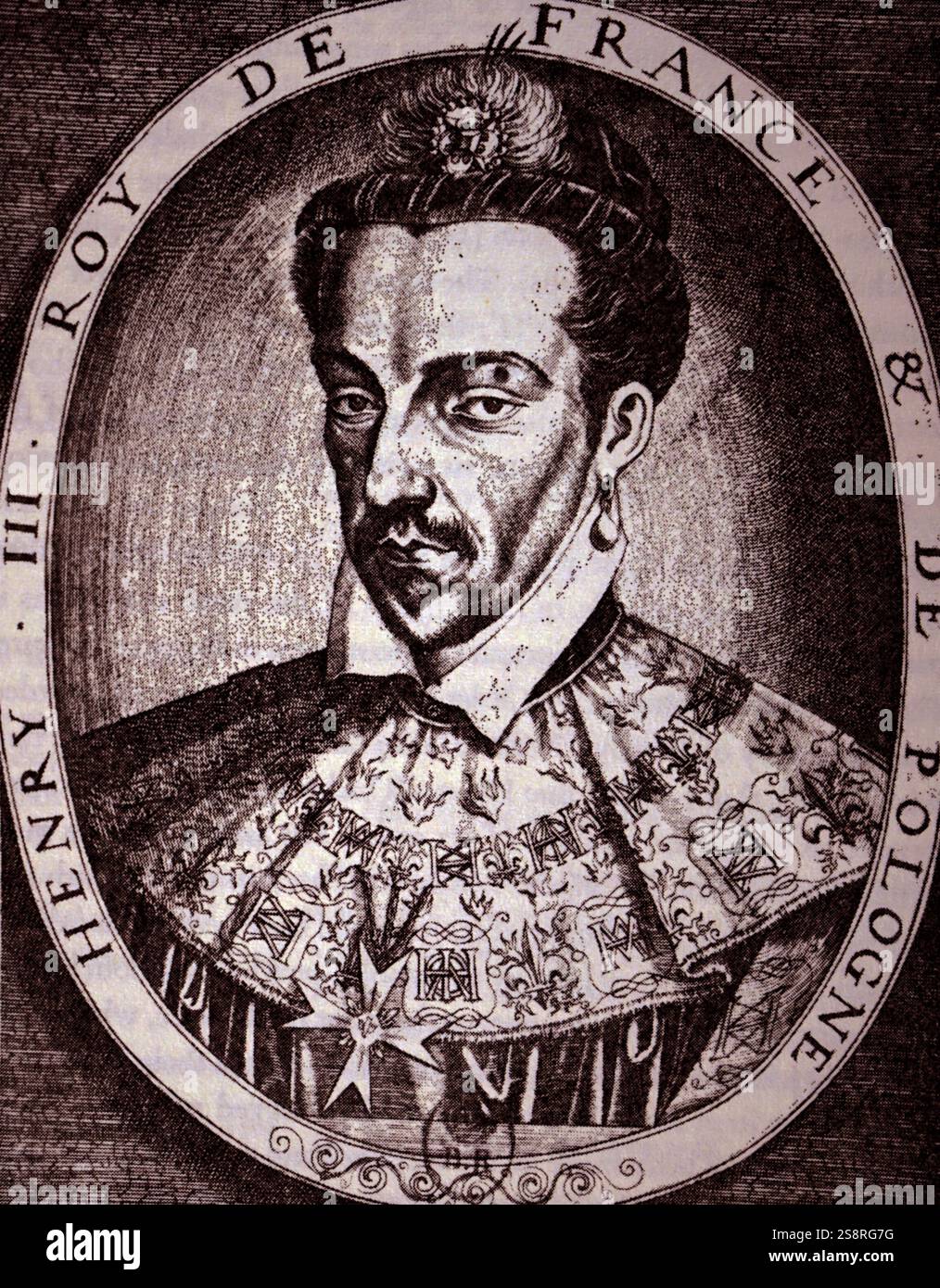 Engraved portrait of King Henry III of France (1551-1589) monarch of ...