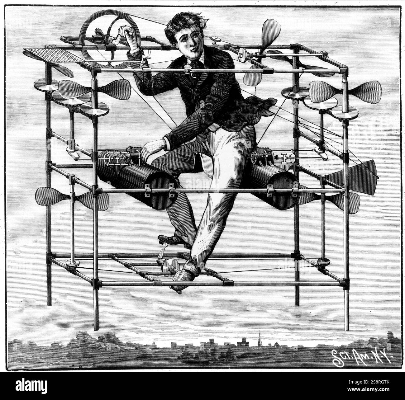 Scientific American illustration of the Flying Bedstead (W Ayers flying ...