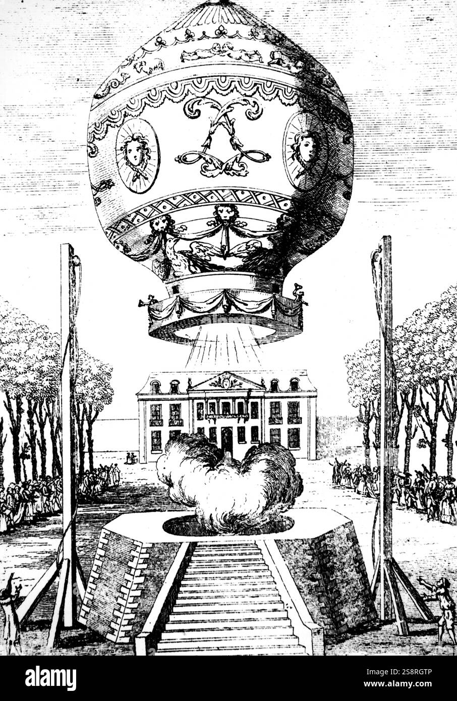 Copperplate engraving of the Hydrogen Balloon designed by the ...