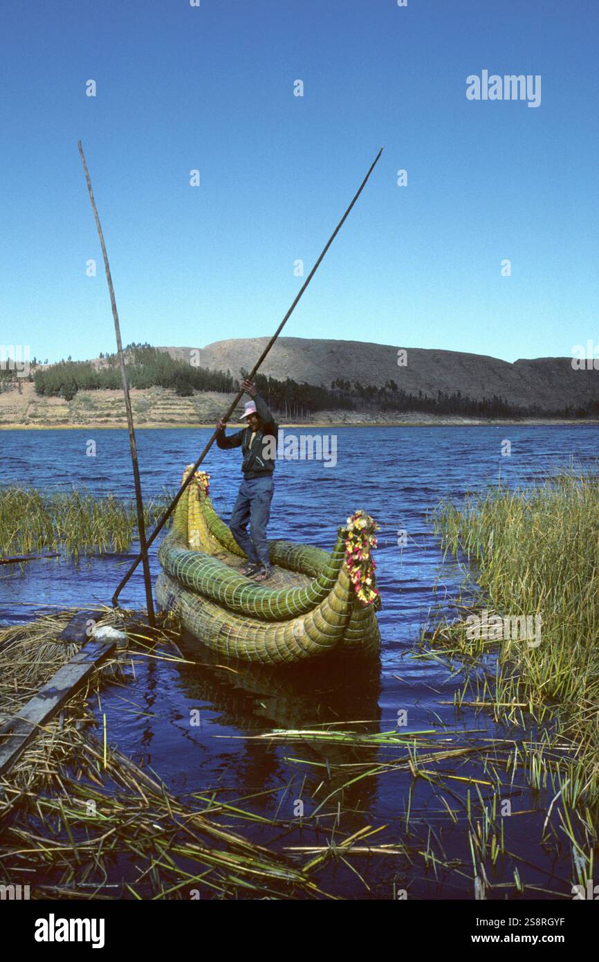 America. Bolivia. Titicaca. Typical Boat on Lake Titicaca Stock Photo ...