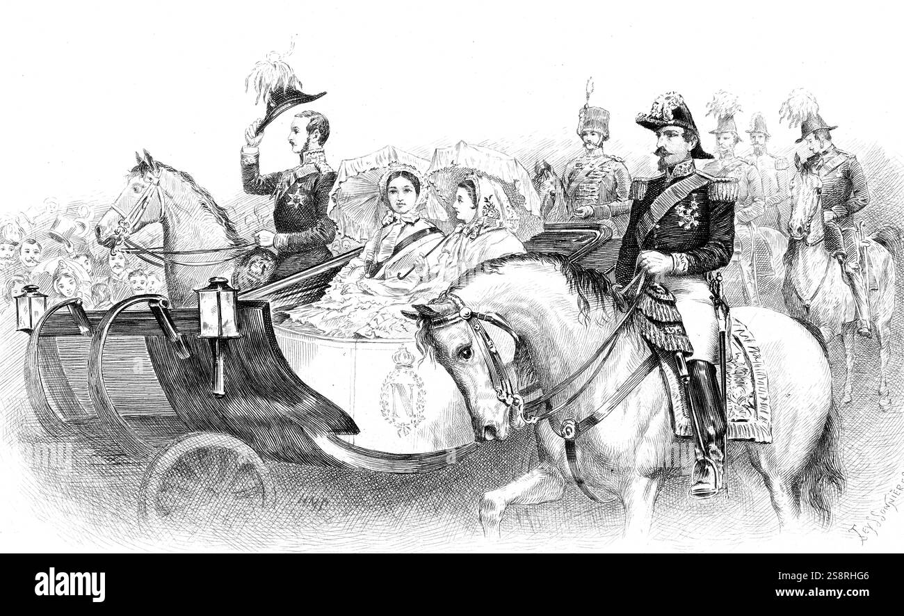 Engraving depicting Queen Victoria (1819-1901) during a royal visit to ...