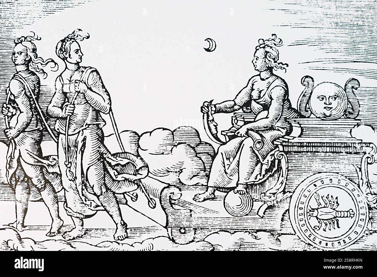 Medieval engraving titled 'Luna'. The Moon was considered to be a ...