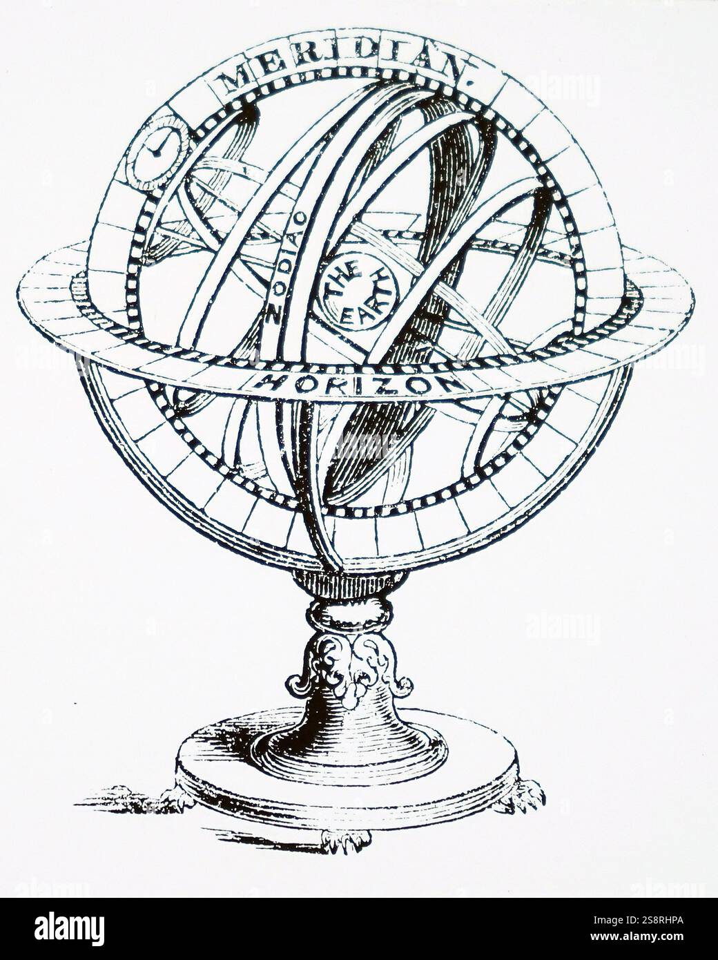 Illustration depicting an armillary sphere. An armillary sphere is a ...